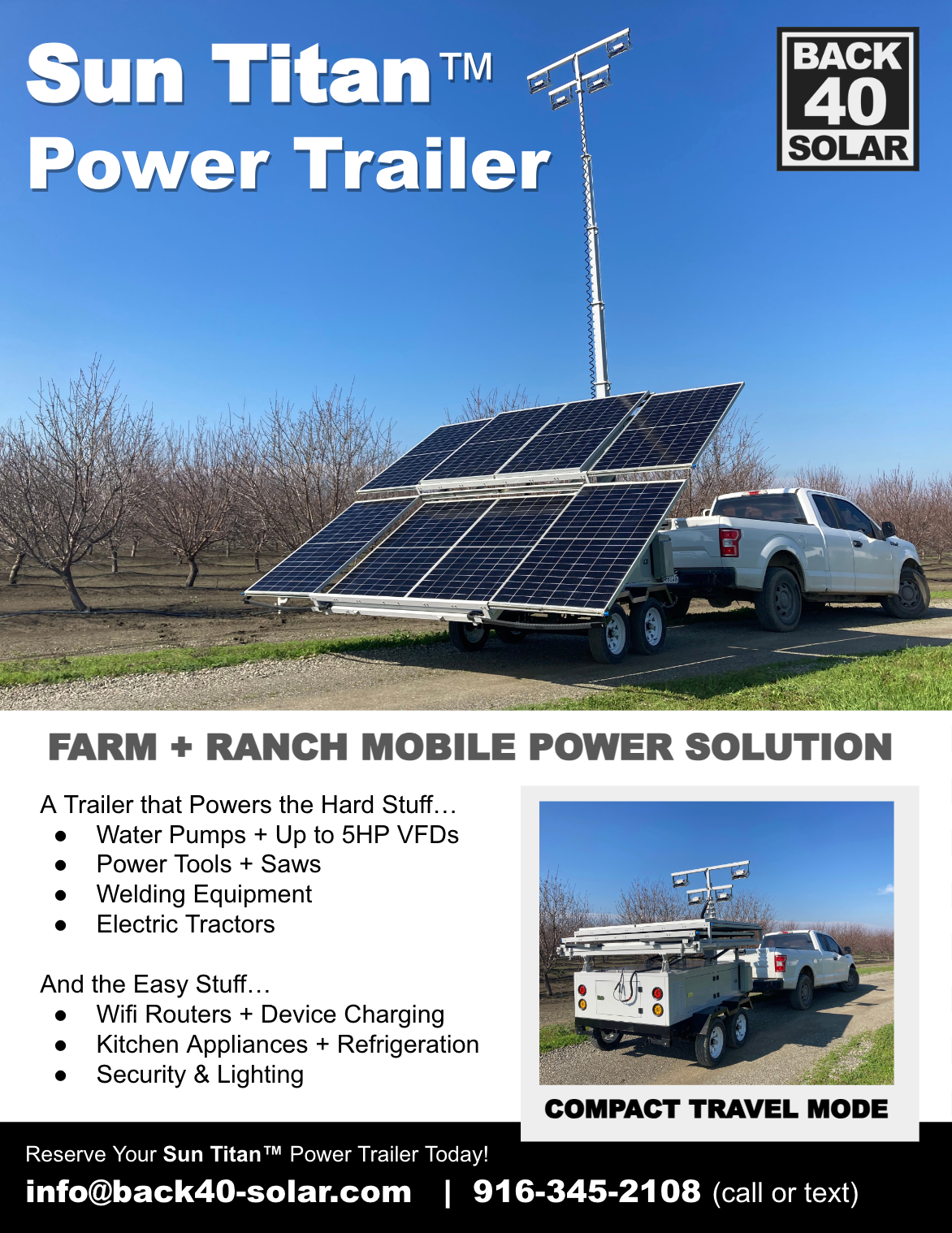 Sun Titan™ Power Trailer by Back40 - New 2024 – RPS Solar Pumps